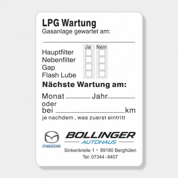 Service-Aufkleber aus PVC-Folie, Größe: 45 x 65 mm, Motiv "LPG Wartung"