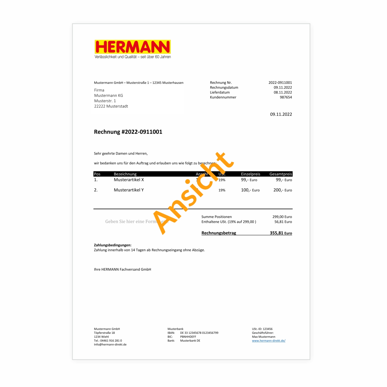 Rechnungsvorlage kostenlos downloaden | HERMANN Fachversand | HERMANN ...