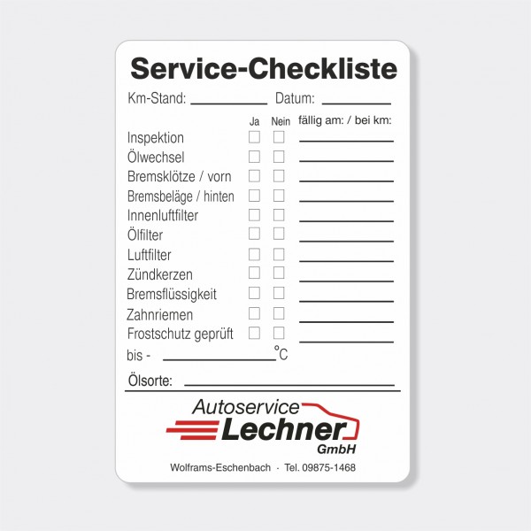 Service-Checkliste aus PVC-Folie, selbstklebend, Größe: 60 x 90 mm ...