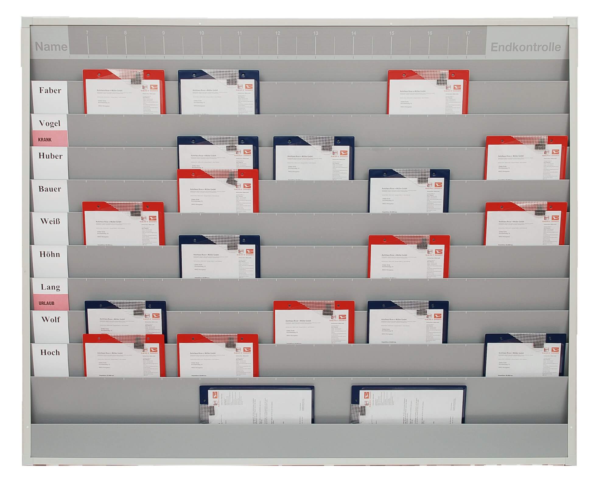 Werkstattplaner für KFZ Betriebe für DIN A4, mit 11 Reihen (10+1 Reihe ...